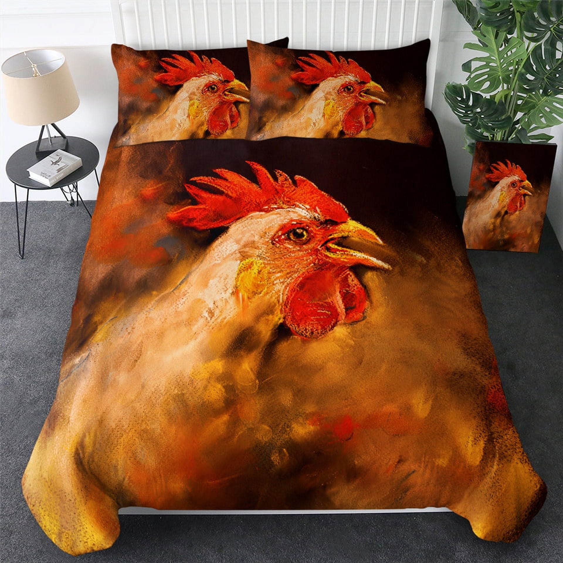 Chick Duvet Cover Set Watercolor Rooster Bedding Set Animal Flower ...