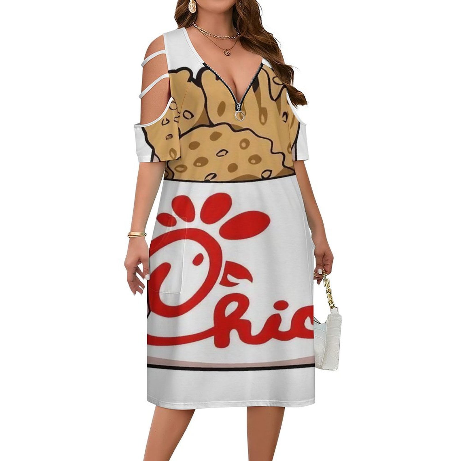 Chick Fa La Zipper V Neck Short Sleeve Dress Women Dress Summer Casual ...