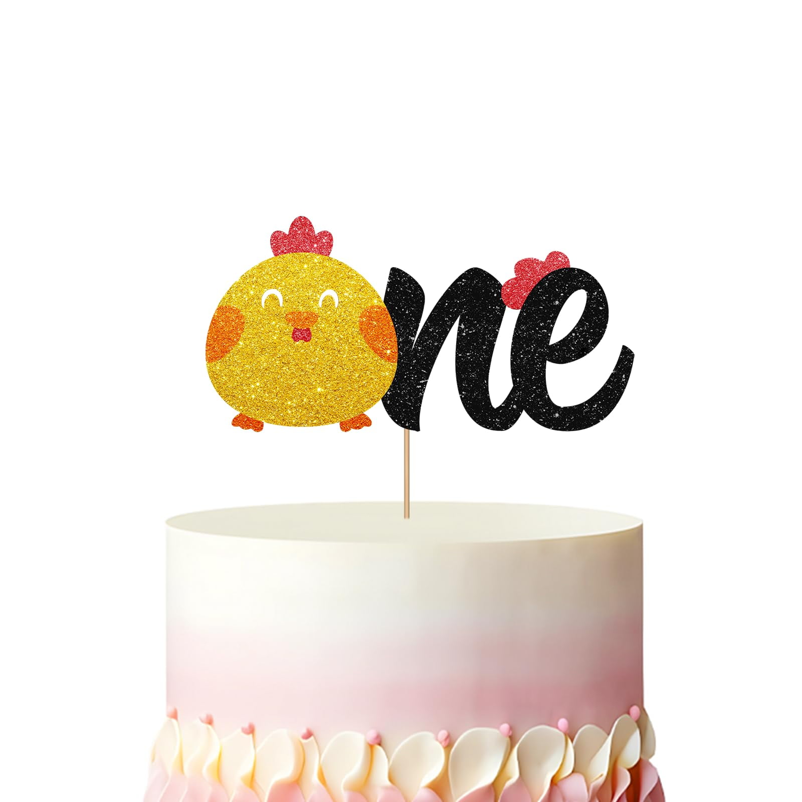 Chick One Cake Topper, Chicken First AIS1 Birthday Cake Topper, Gold ...