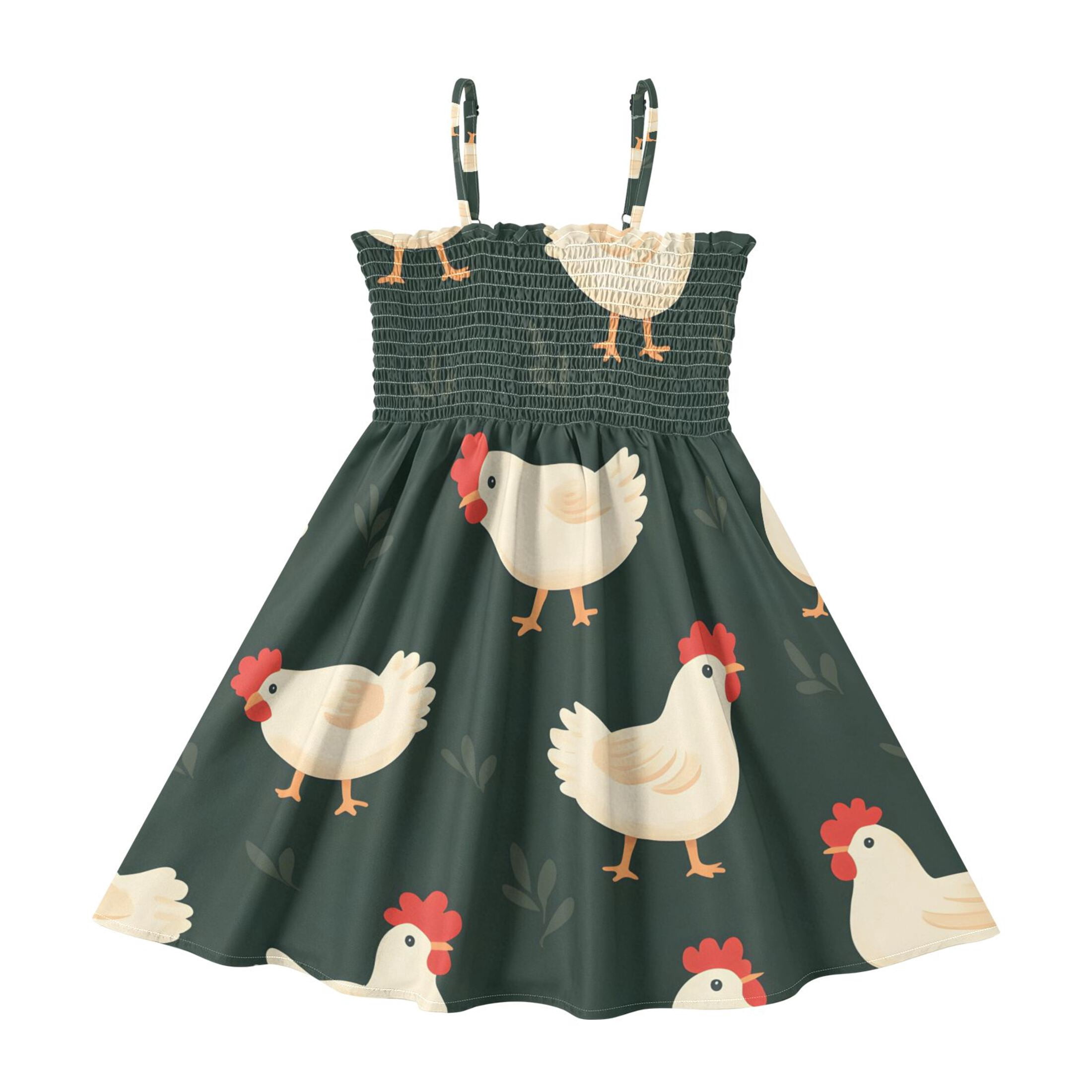 Chick Pattern Girls' Casual Dresses 2Y-8Y Sleeveless Ruffle Neck for ...
