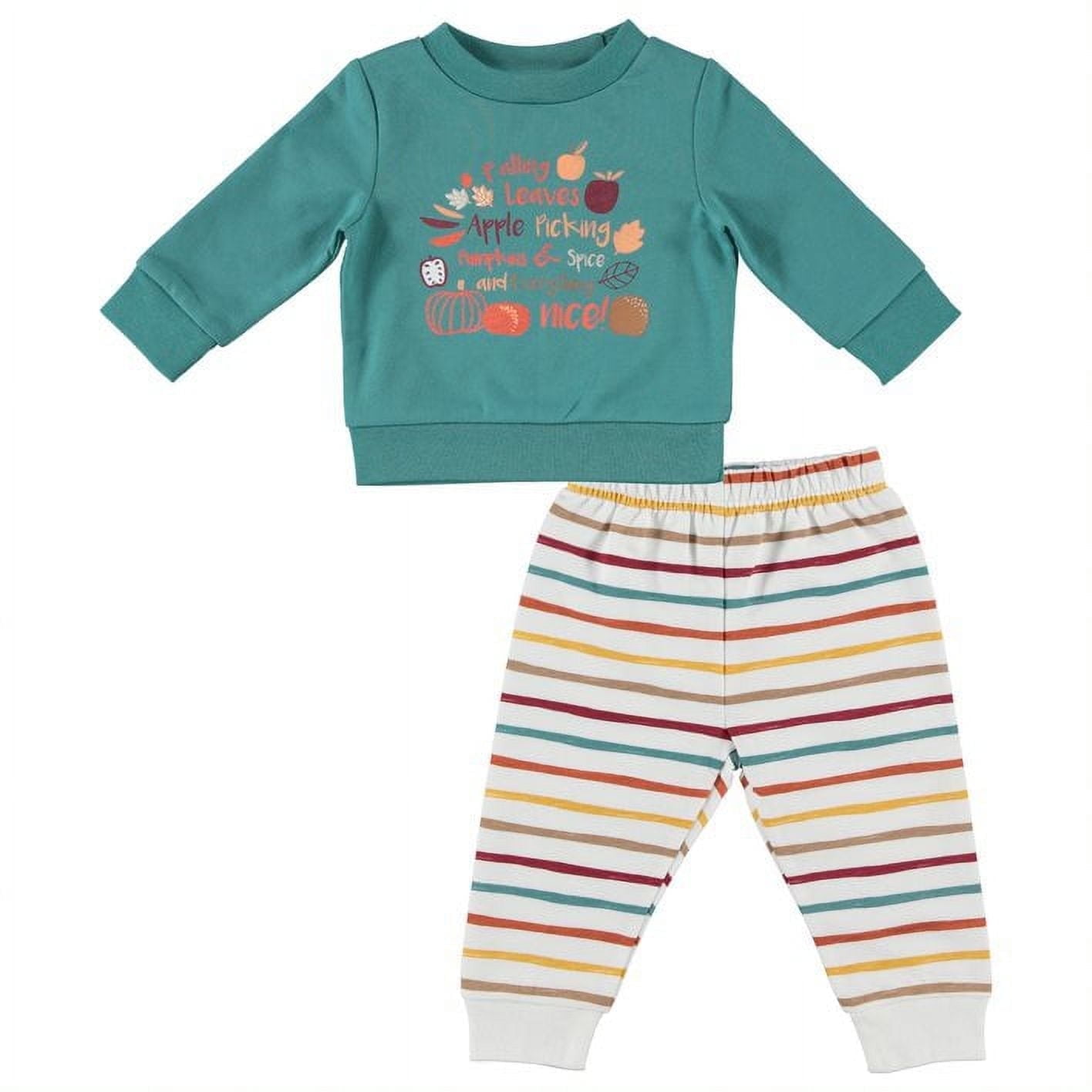 Chick Pea Baby Boy 2 PC Jogger Set Apple Picking Turquoise Top stripe ...