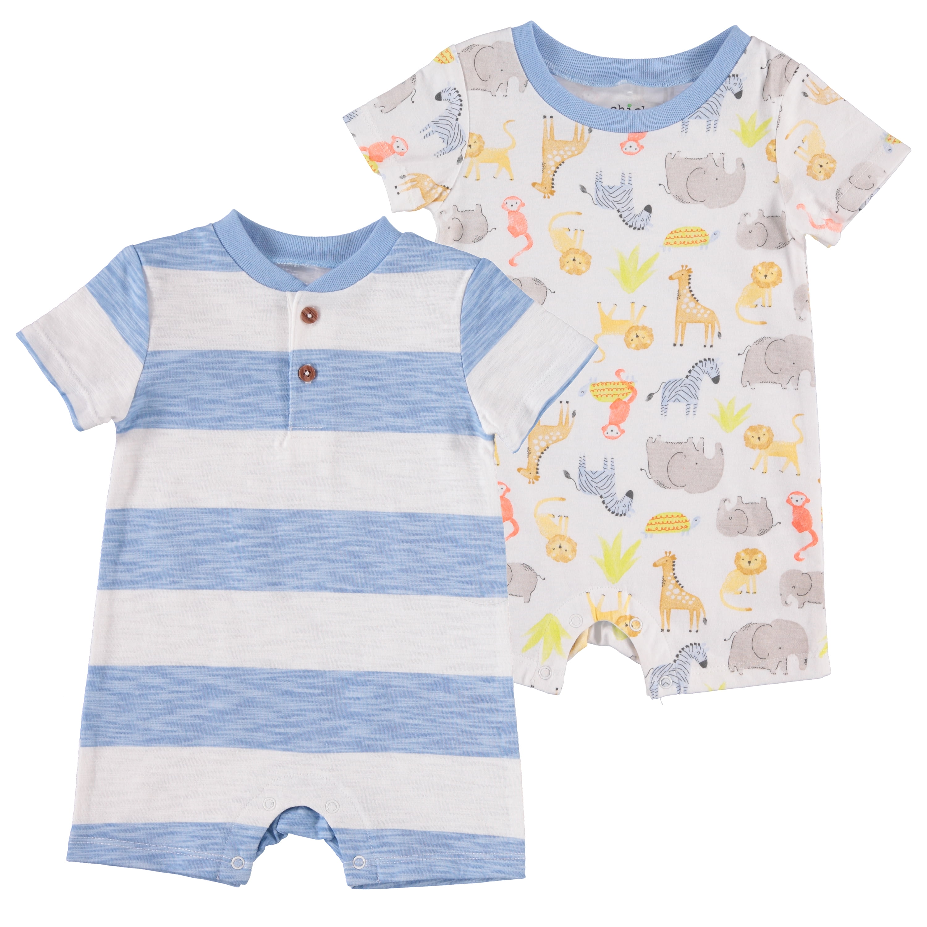 Chick Pea 2Pk Baby Boy Rompers, 3-6M, 100% Cotton Short Sleeve Onesie ...
