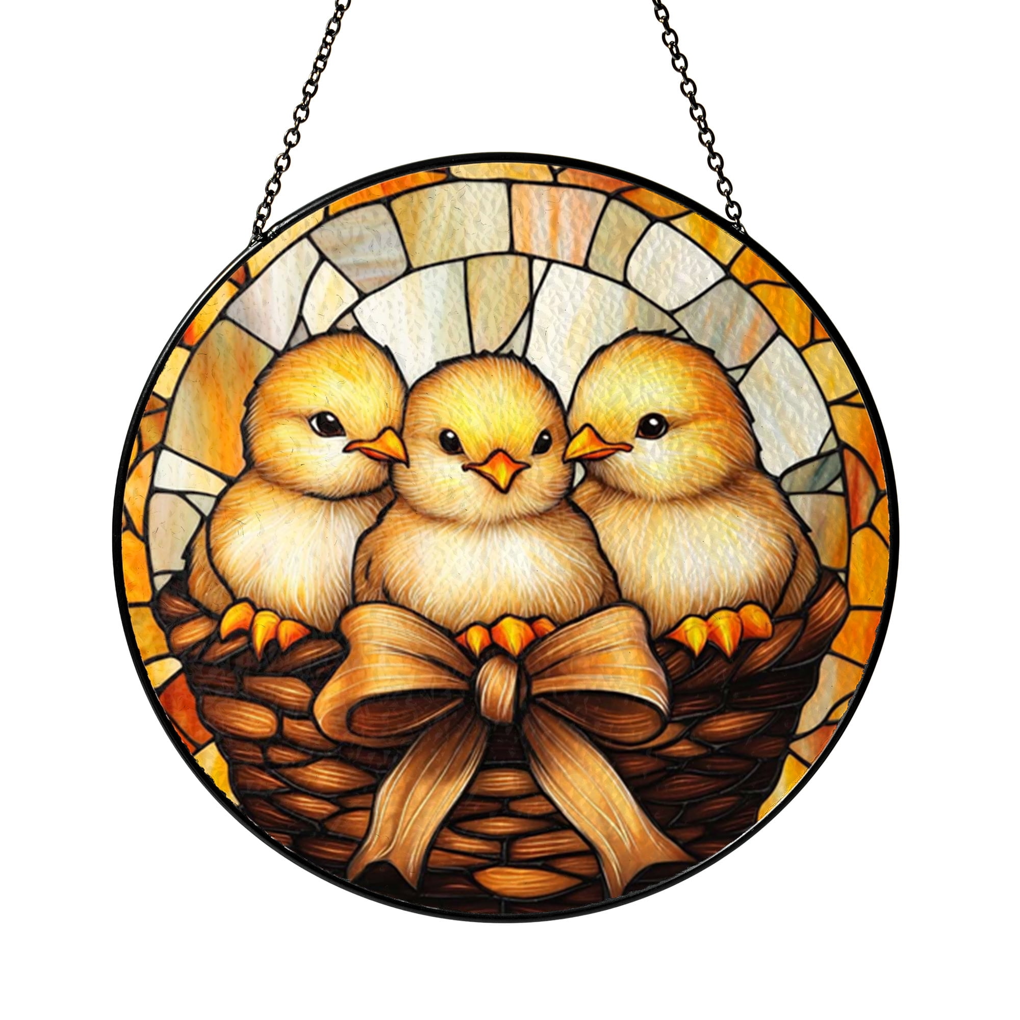 Chick Spring Farm Stained Glass Window Decor, Rustic Hanging Art Panel ...