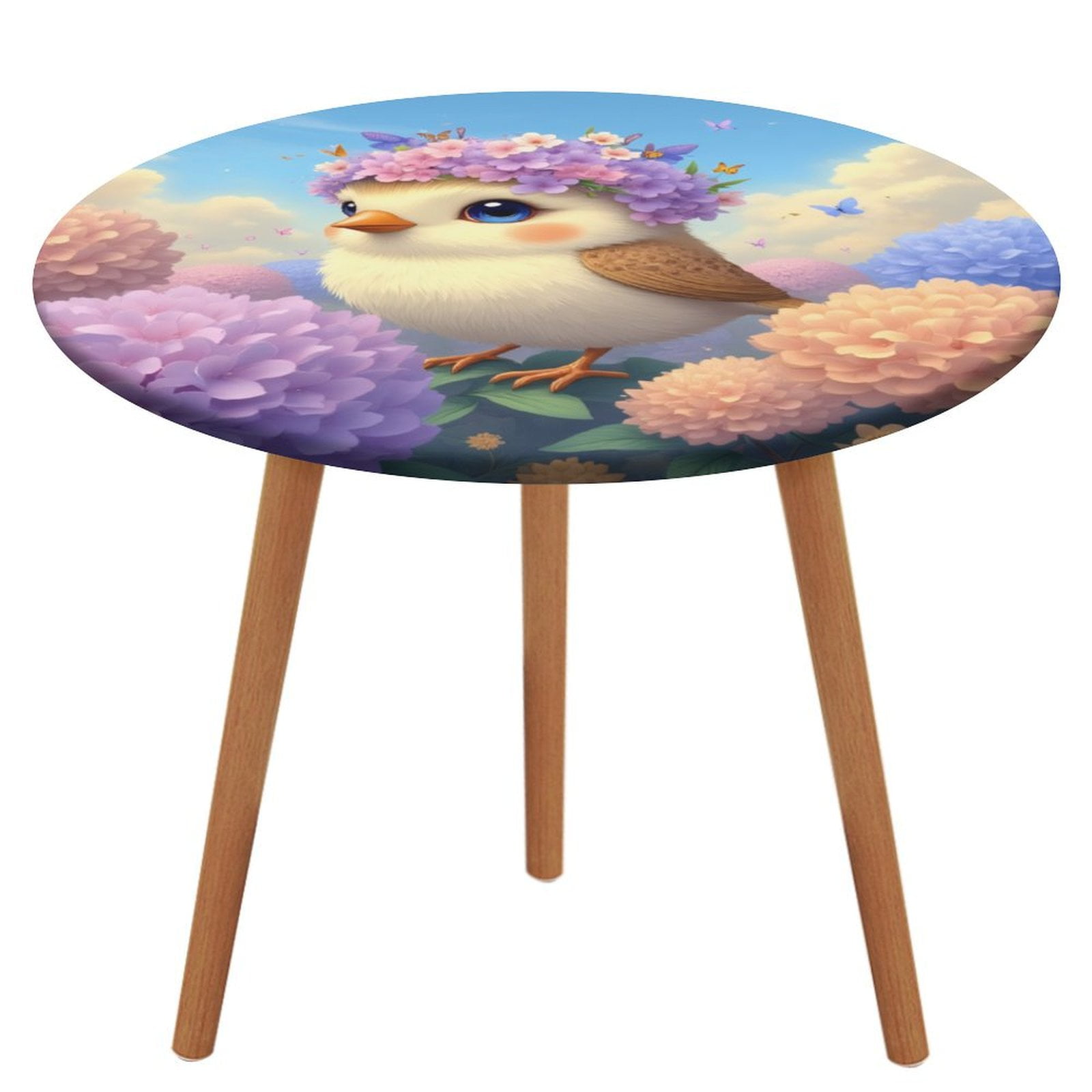 Chick in Floral Wreath Garden Pattern Round Tablecloth Waterproof ...