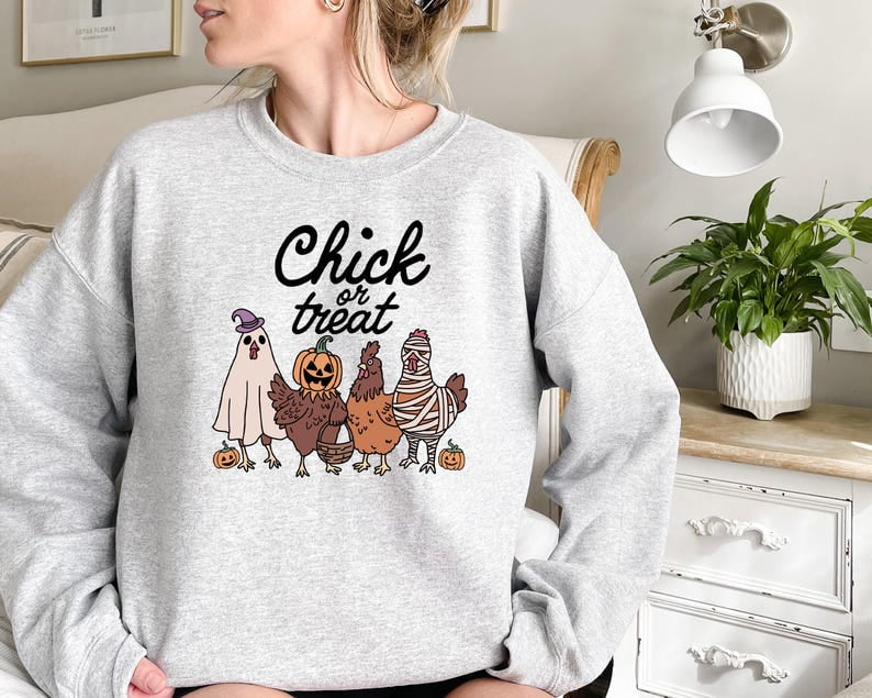 Chick or Treat Halloween Sweat Sweatshirt– Funny Ghost Chicken Fall ...