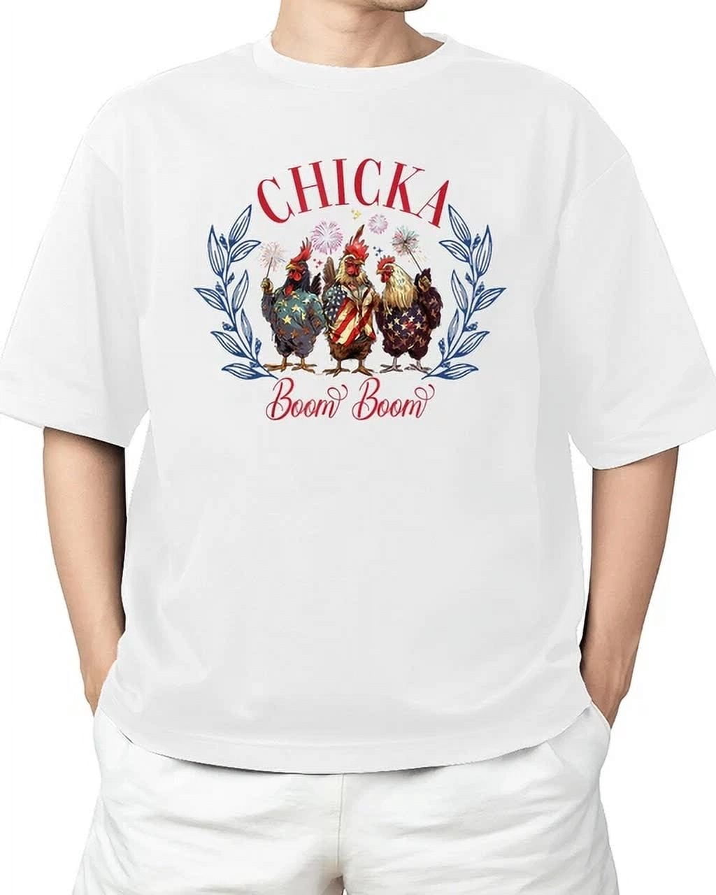 Chicka Boom Boom Cute Chicken Retro 4Th Of July America T-Shirt ...