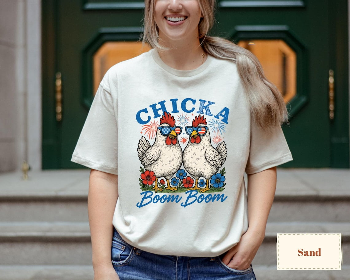 Chicka Boom Boom Shirt, Patriotic Chicken Shirt, 4th of July Retro Farm ...