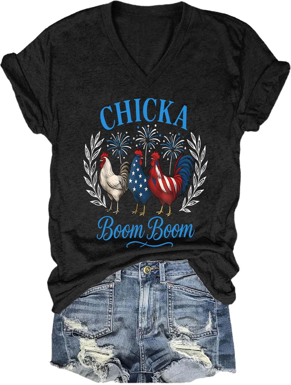 Chicka Boom Boom T-Shirt, Cute Chicken Retro 4th Of July Shirt, Chicka ...