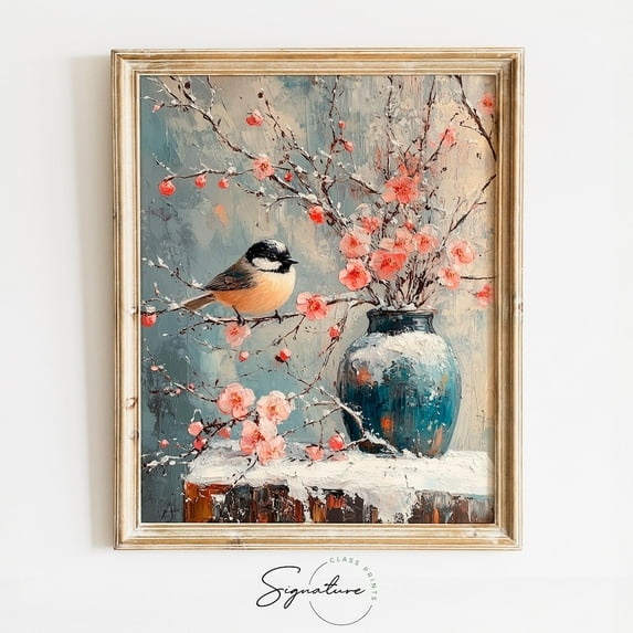 Chickadee And Winter Berries, Rustic Winter Holiday Bird Wall Art ...