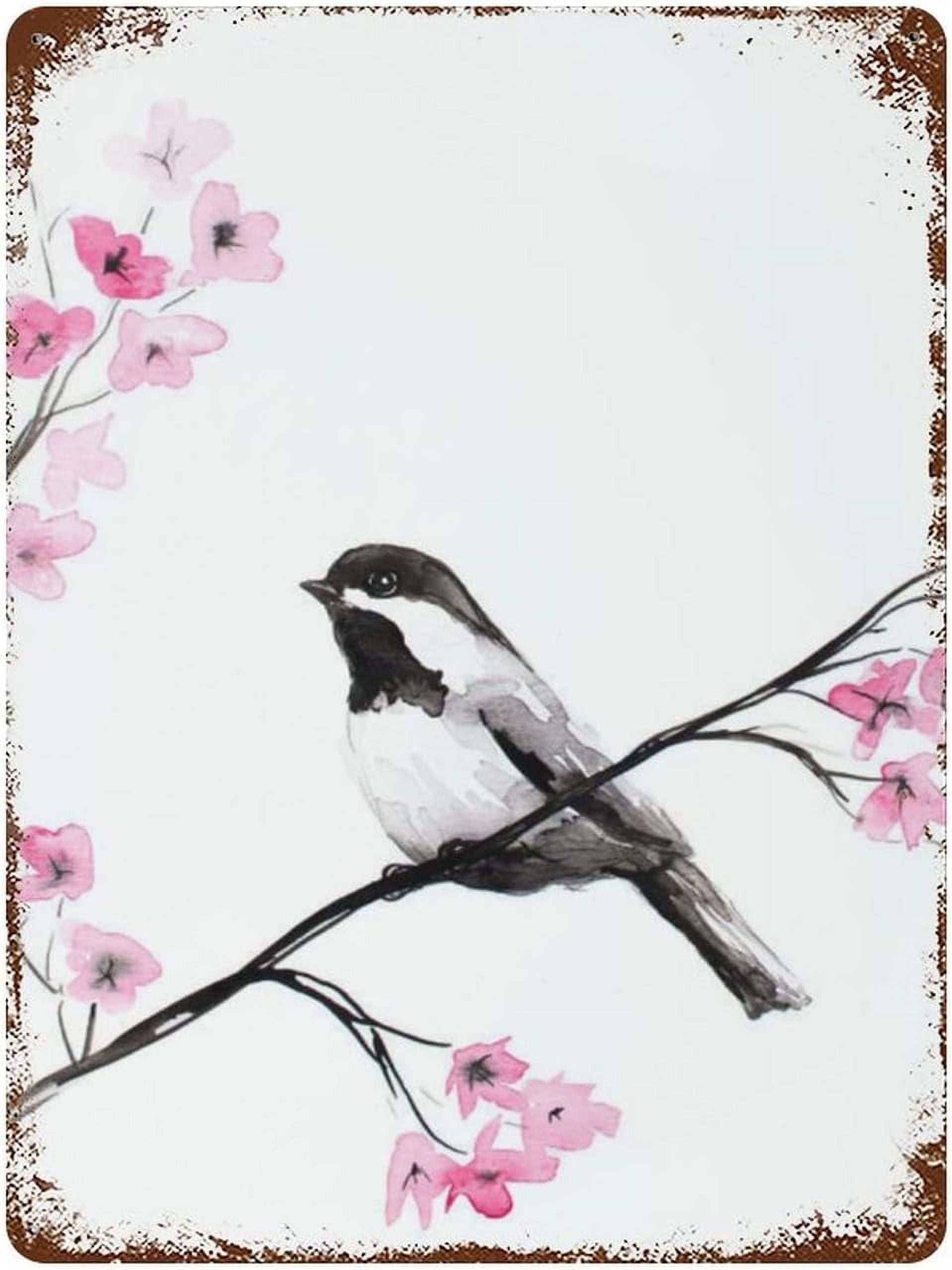 Chickadee Bird In Cherry Tree Vintage Metal Plaque Sign Retro Poster ...