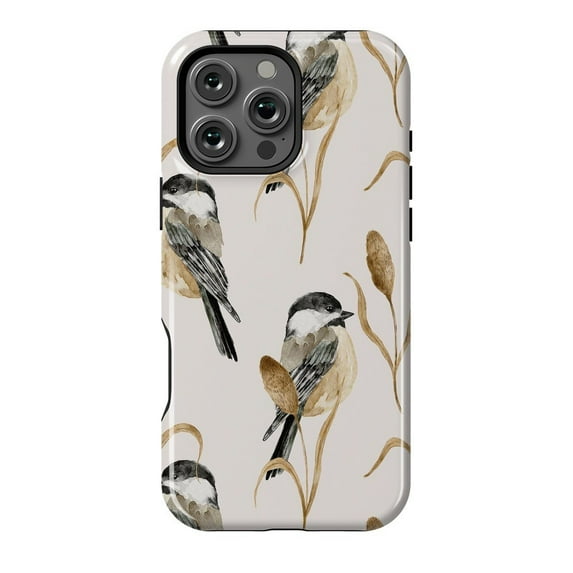 Chickadee Bird Nature Illustration iPhone Case 17 16 15 14 13 12 11 Pro ...