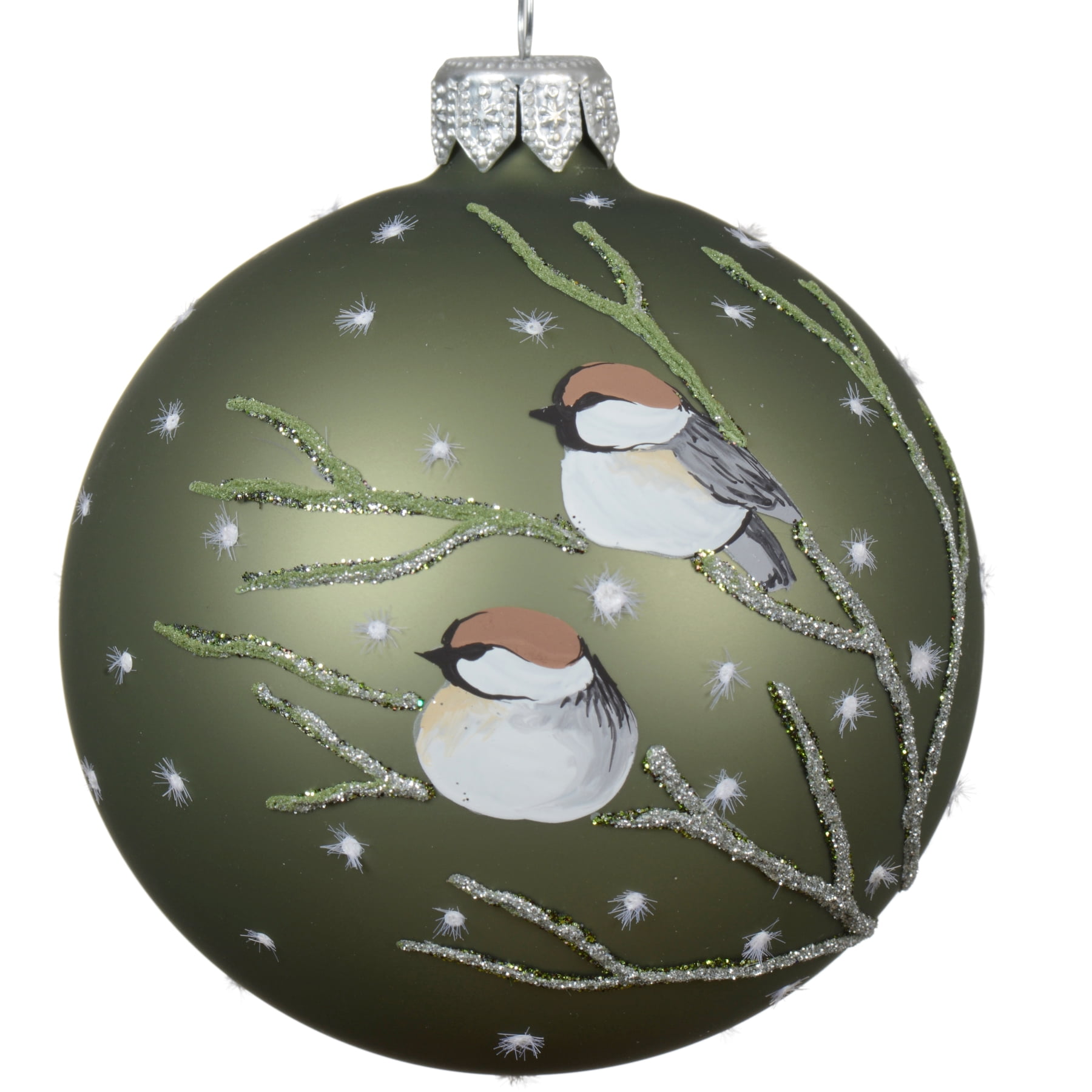 Chickadee Blown Glass Ornament – Green European Mouth Blown Hand ...