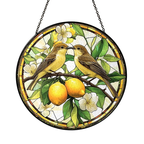 Chickadee on Lemon Branch Stained Glass Suncatcher Window Hanging ...