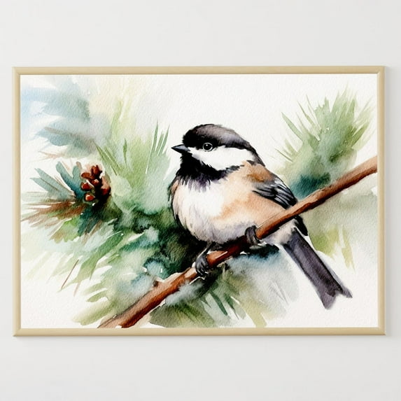Chickadee Little Forest Bird Art Poster Pine Tree Poster Woodland Wall ...