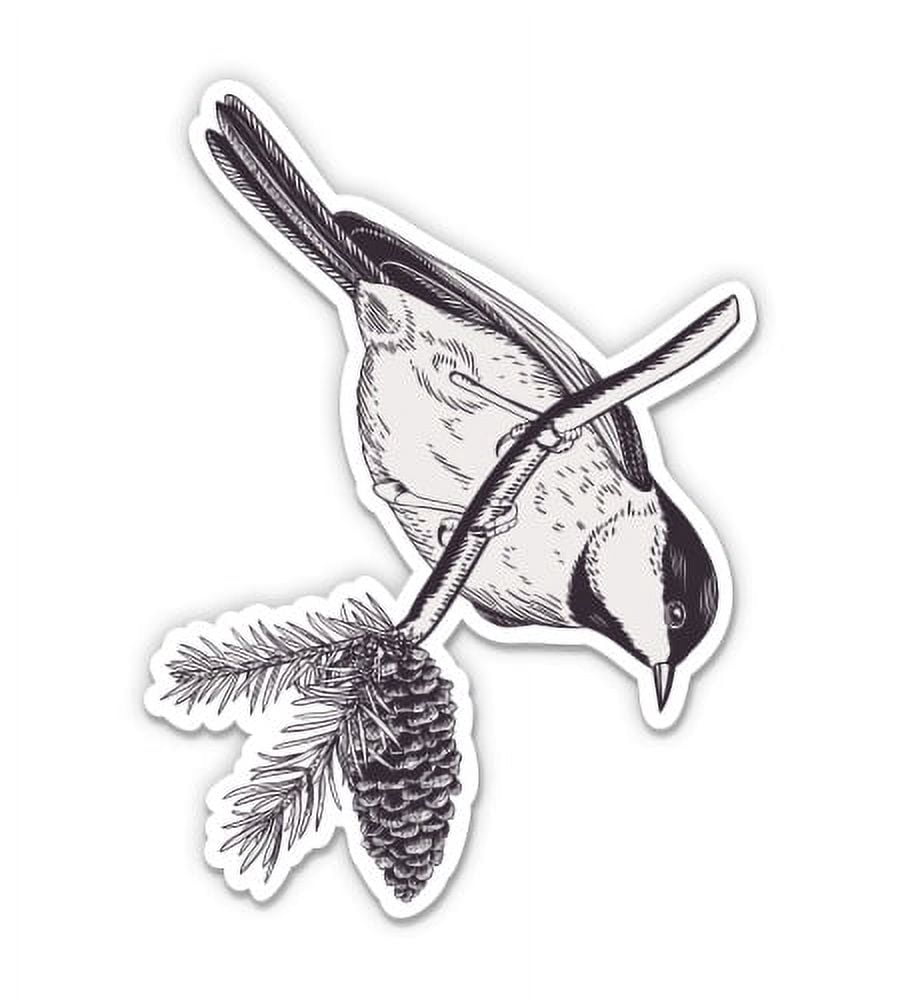 Chickadee Pine Tree Branch - 5" Vinyl Sticker - For Car Laptop I-Pad ...