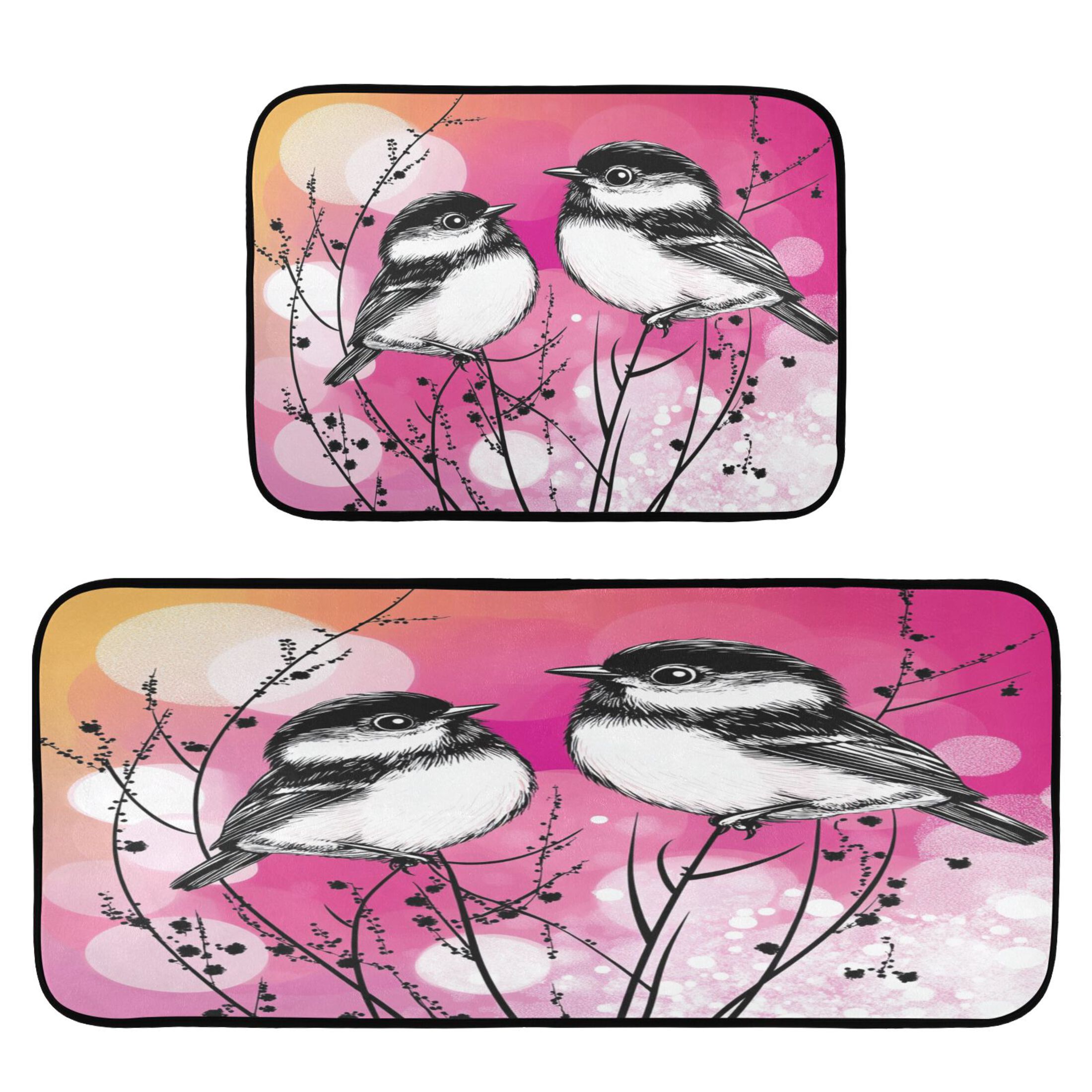 Chickadee Rest 2-Piece Kitchen Carpet Mat Set, Non-Slip Memory Foam ...