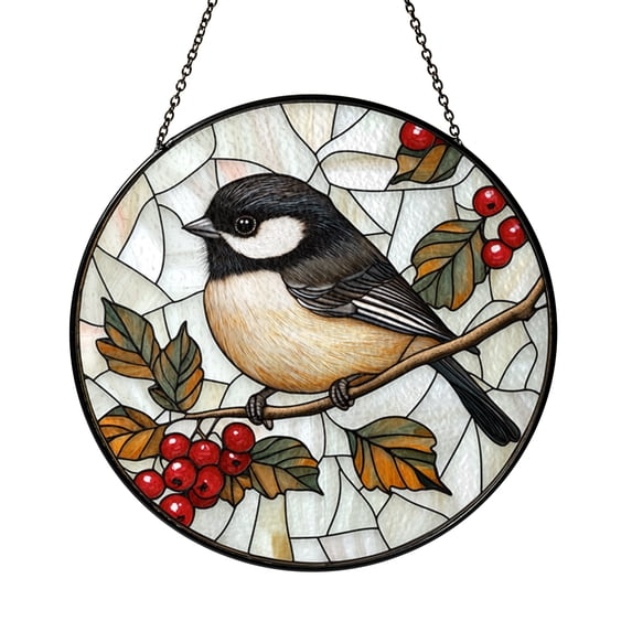 Chickadee Round Window Hanging – Decorative Glass Art - Walmart.com
