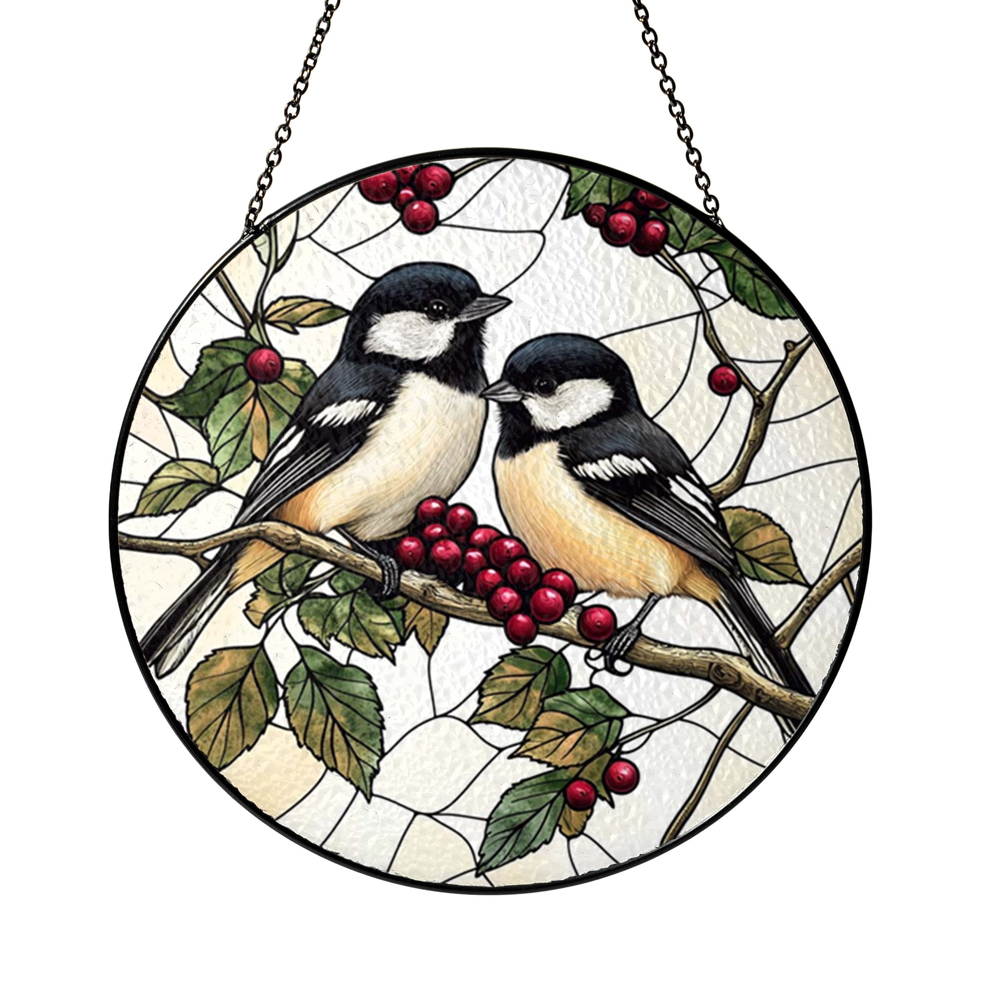 Chickadee Songbird Stained Glass Suncatcher, Woodland Bird Window Decor ...