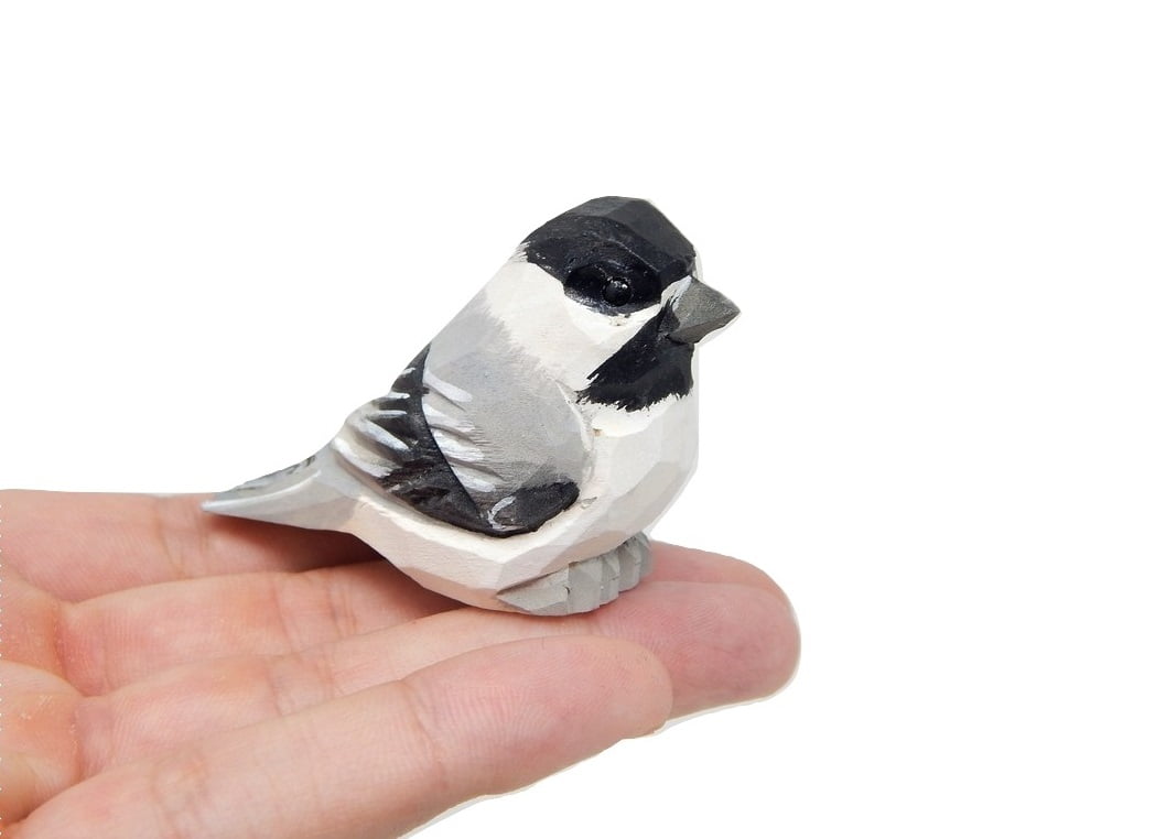 Chickadee - Wood Figurine Bird Black-Capped Chick Tit Miniature ...