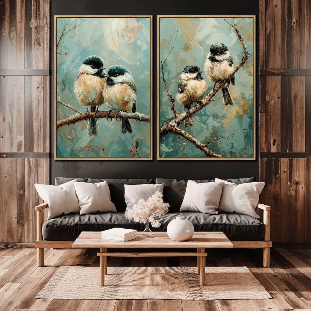 Chickadees Perched On Branch Bird Wall Art Poster Prints , Poster Only ...