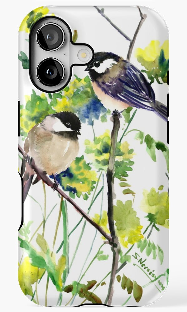 Chickadees and Spring Flowers Bird Nature Art Phone Case for iPhone 11 ...