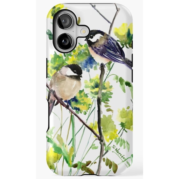 Chickadees and Spring Flowers Bird Nature Art Phone Case for iPhone 11 ...