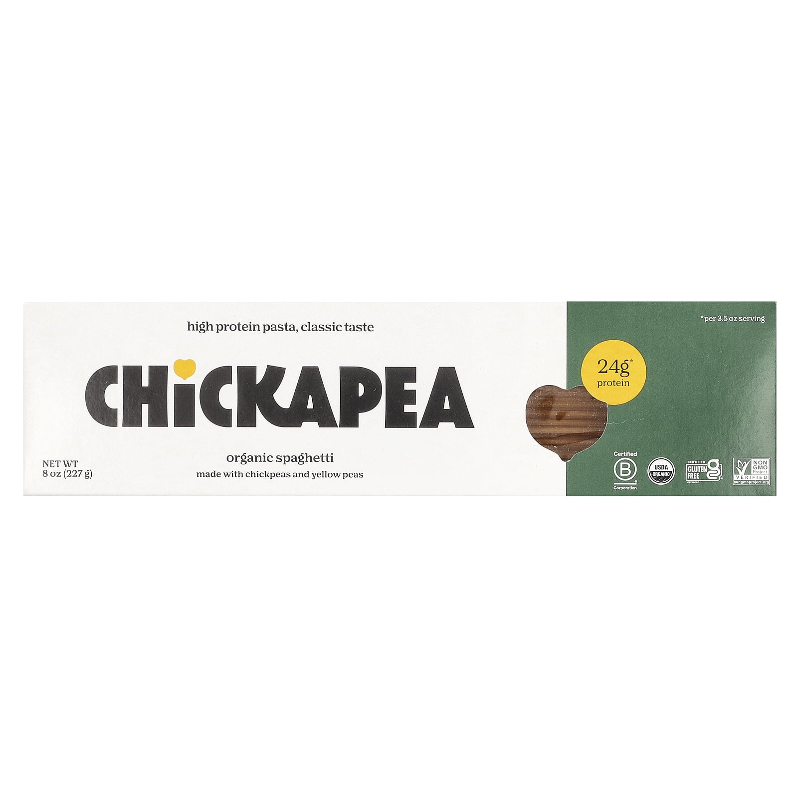 Chickapea Organic Spaghetti, 8 oz, High Protein Pasta, Gluten Free ...