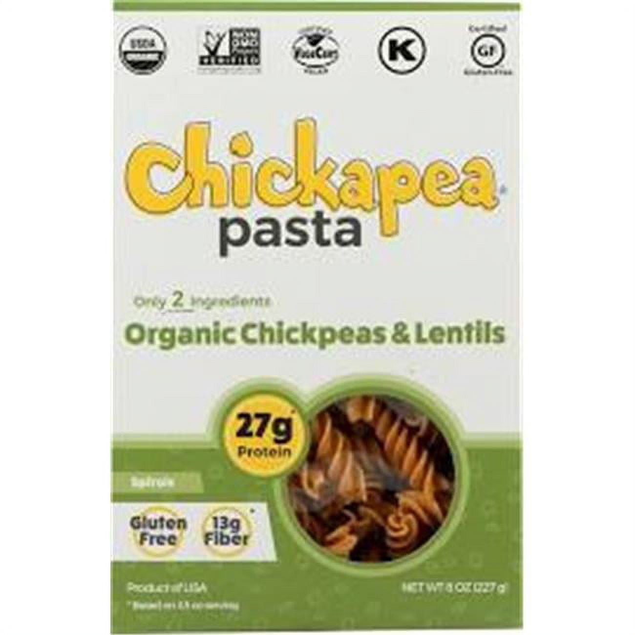 Chickapea Pasta 8 oz Organic Chickpea & Red Lentil Spiral Pasta ...
