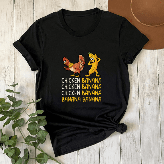 Chicken And Banana Cartoon Humor Funny Farm Animal Graphic Unisex T ...