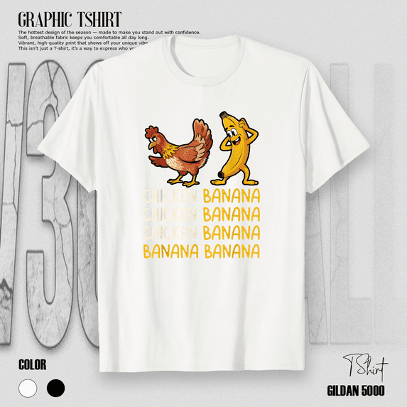 Chicken And Banana Funny Cartoon Farm Humor Parody Graphic Unisex T ...