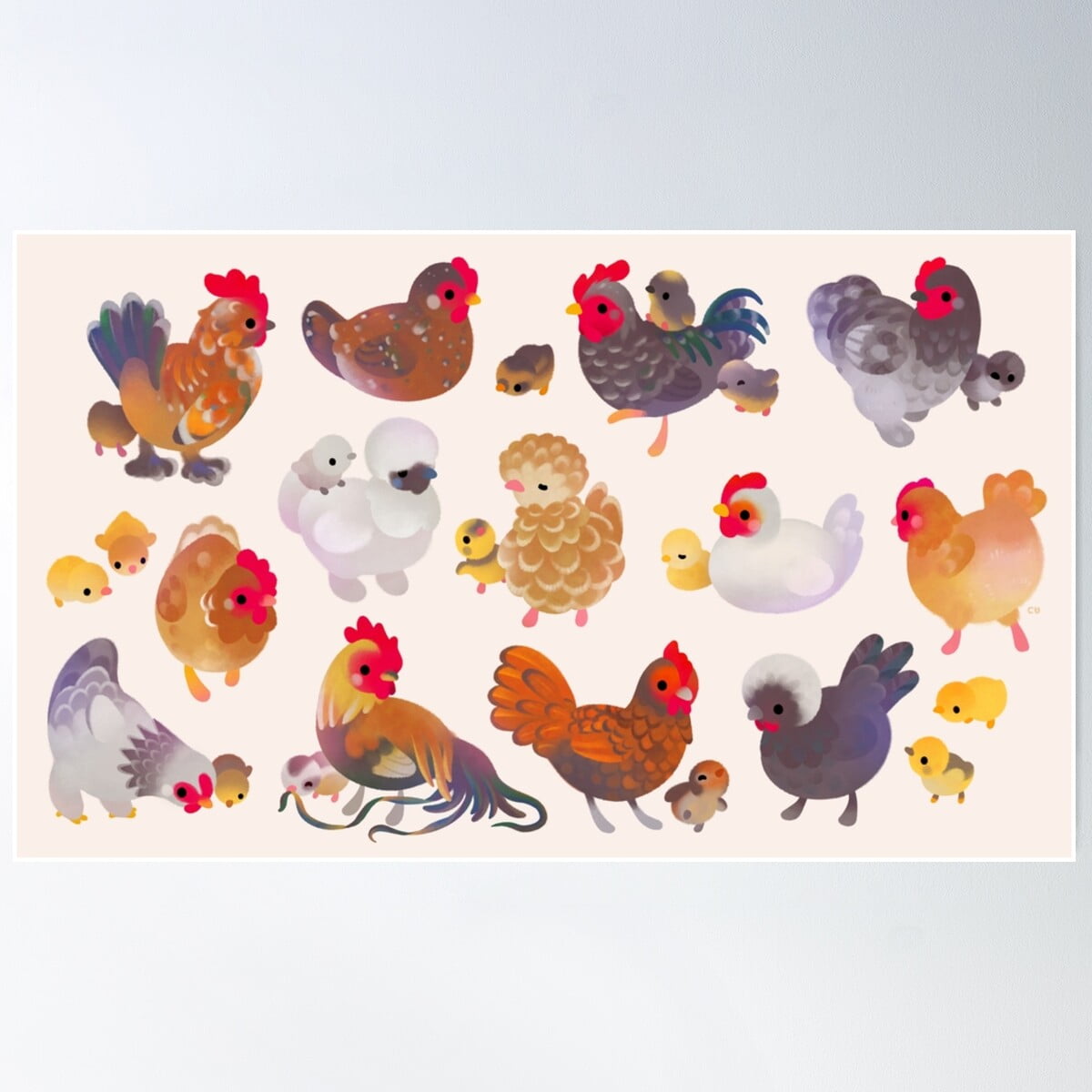 Chicken And Chick - Pastel Poster Wall Art, Modern Wall Decor For ...