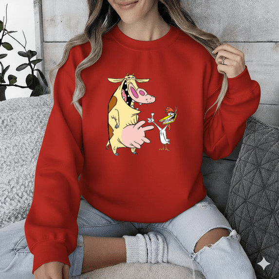 Chicken And Cow Funny Farm Animal Retro Cartoon Country Style Humor ...