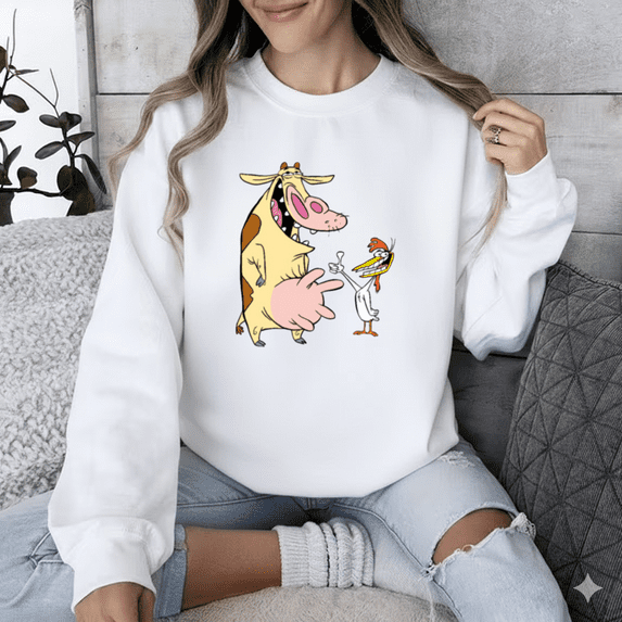 Chicken And Cow Funny Farm Animal Retro Cartoon Country Style Humor ...