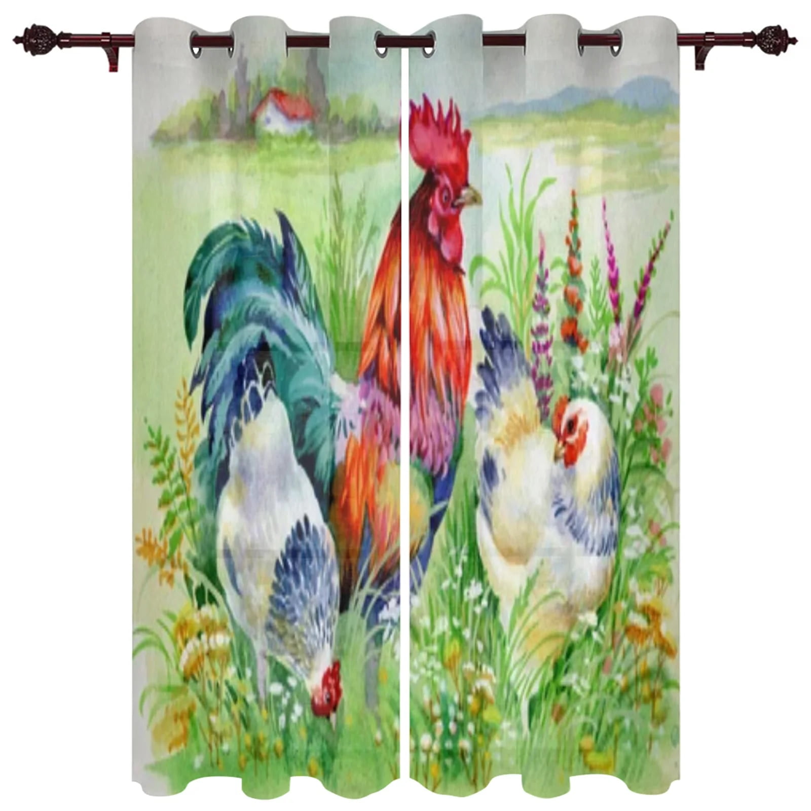Chicken And Rooster In The Grass Window Curtains For Living Room ...