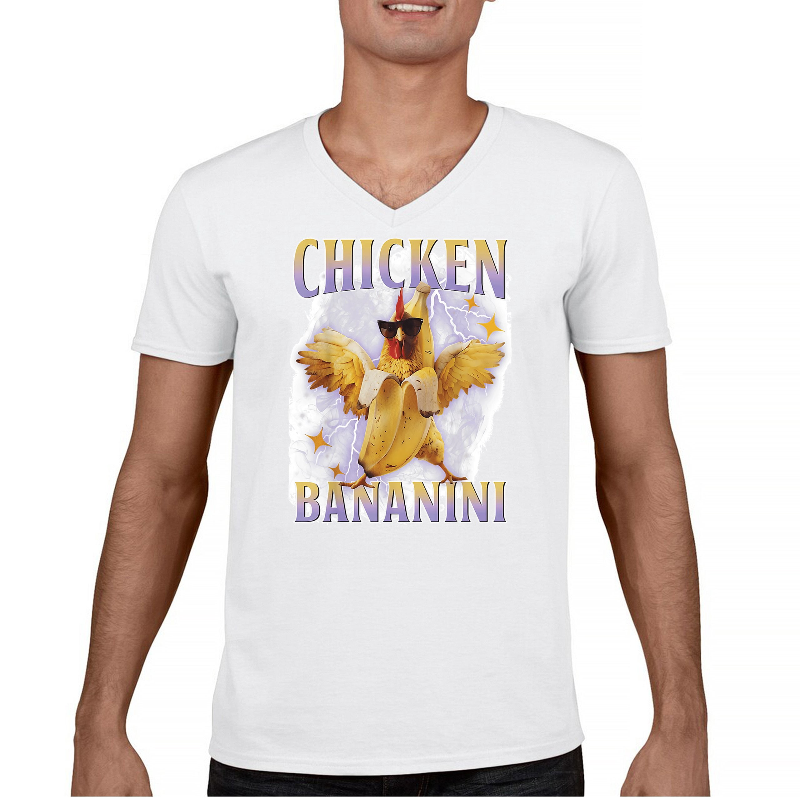 Chicken Bananini Men's V-Neck T-shirt Funny Italian Brainrot Gen Z ...