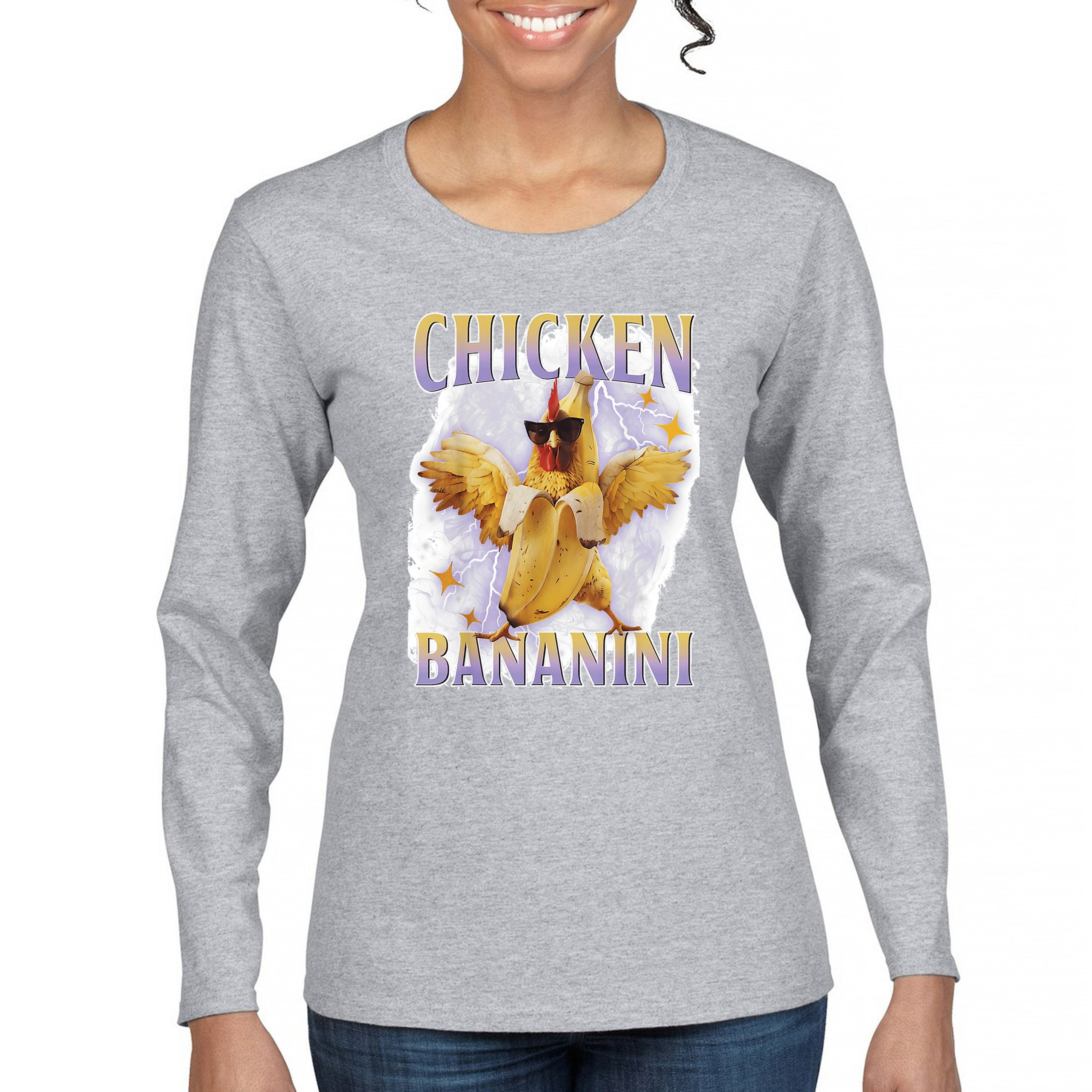 Chicken Bananini Women's Long Sleeve T-shirt Funny Italian Brainrot Gen ...