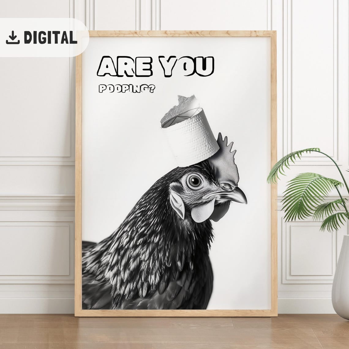 Chicken Bathroom Poster, Farmhouse Hen Tet Paper Wall Art, Farm Animal ...