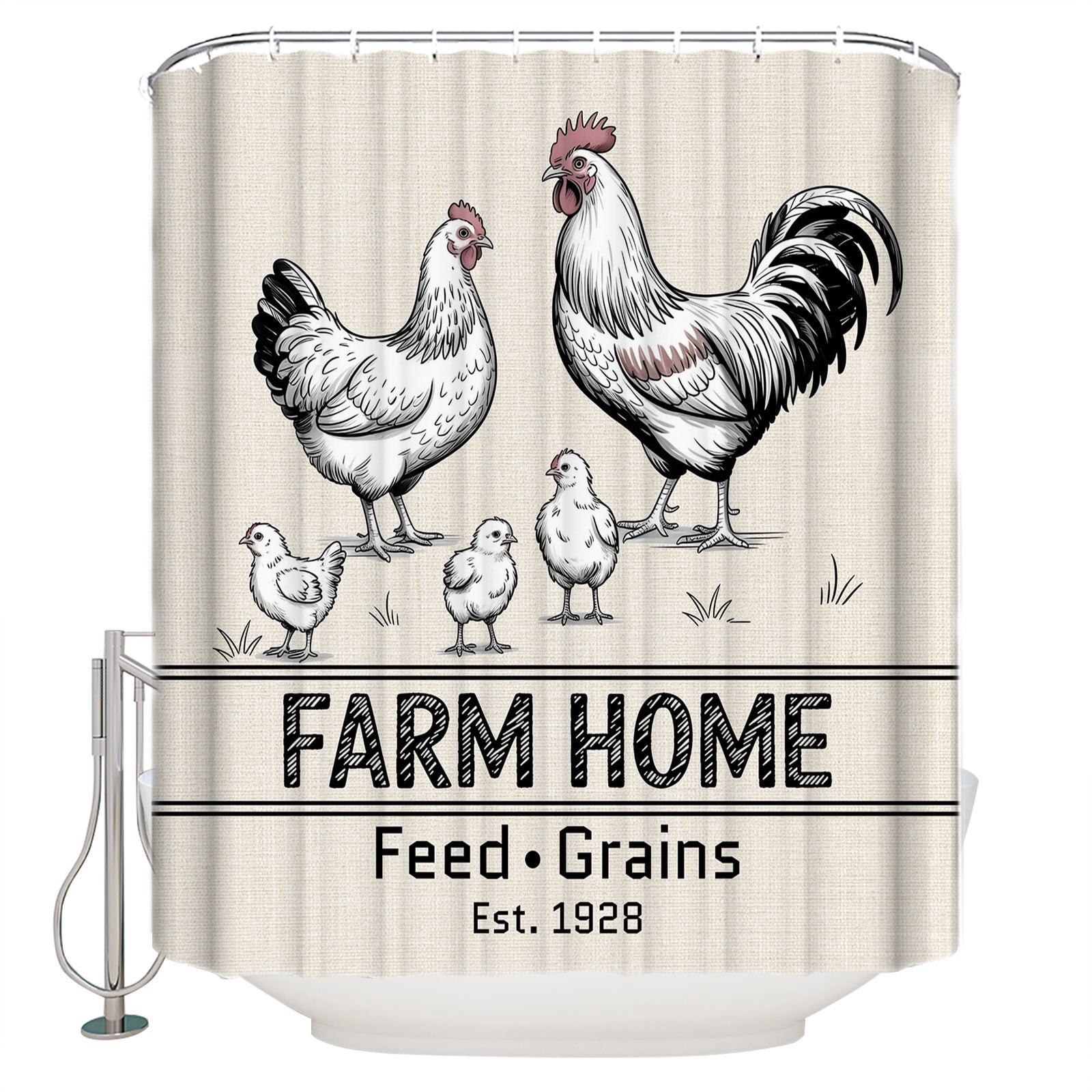 Chicken Bathroom Shower Curtains with 12 Hooks Polyester Waterproof ...