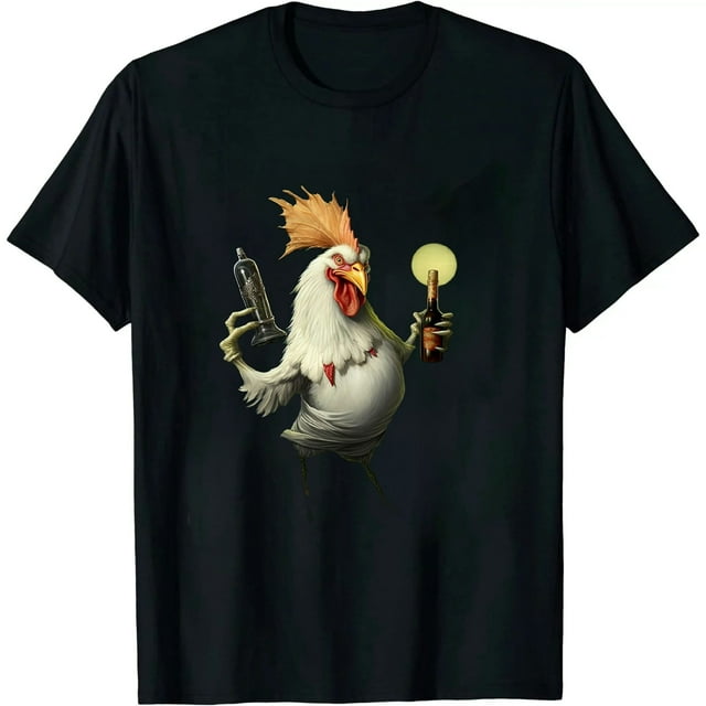 Chicken Beer Karate Kick Cool Chicken Funny Chicken Farmer T-Shirt ...