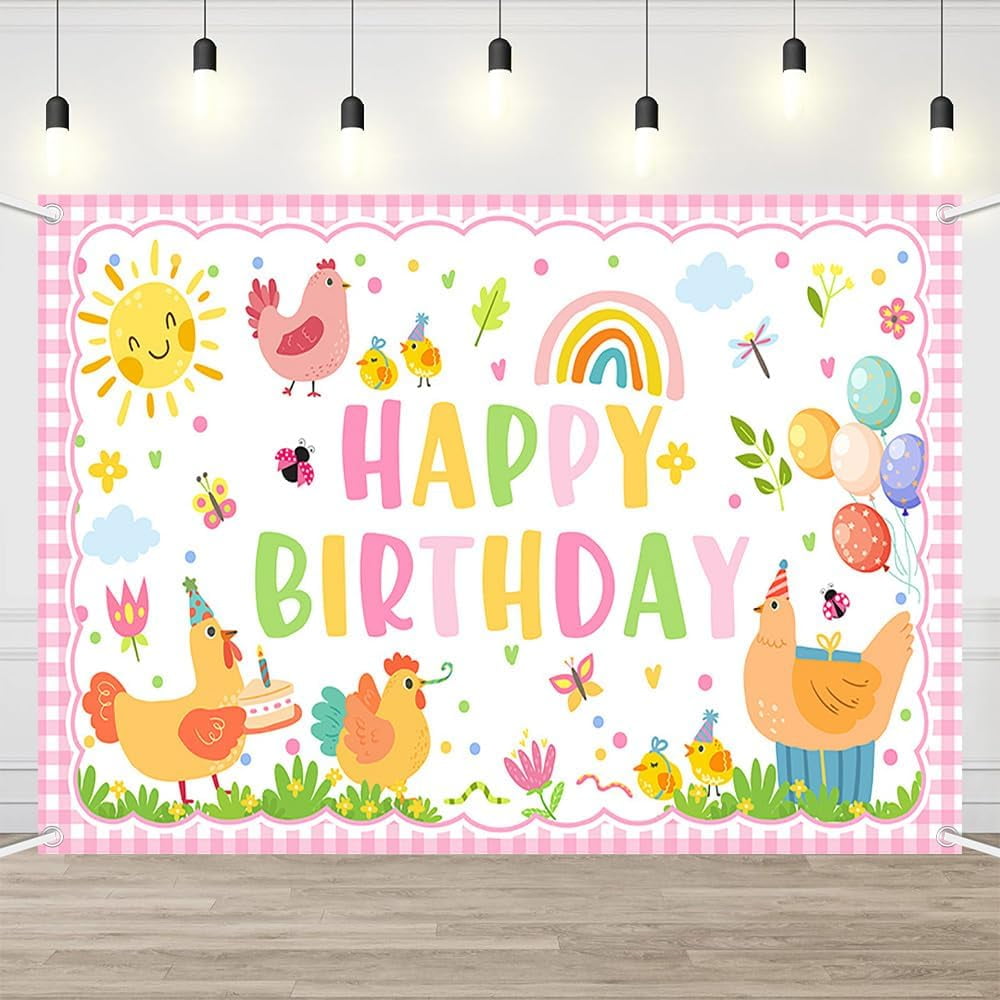 Chicken Birthday Backdrop Farm Animals Theme Happy Birthday Photography ...