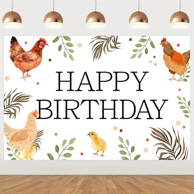 Chicken Birthday Banner Backdrop Barnyard Chicken Birthday Decorations ...