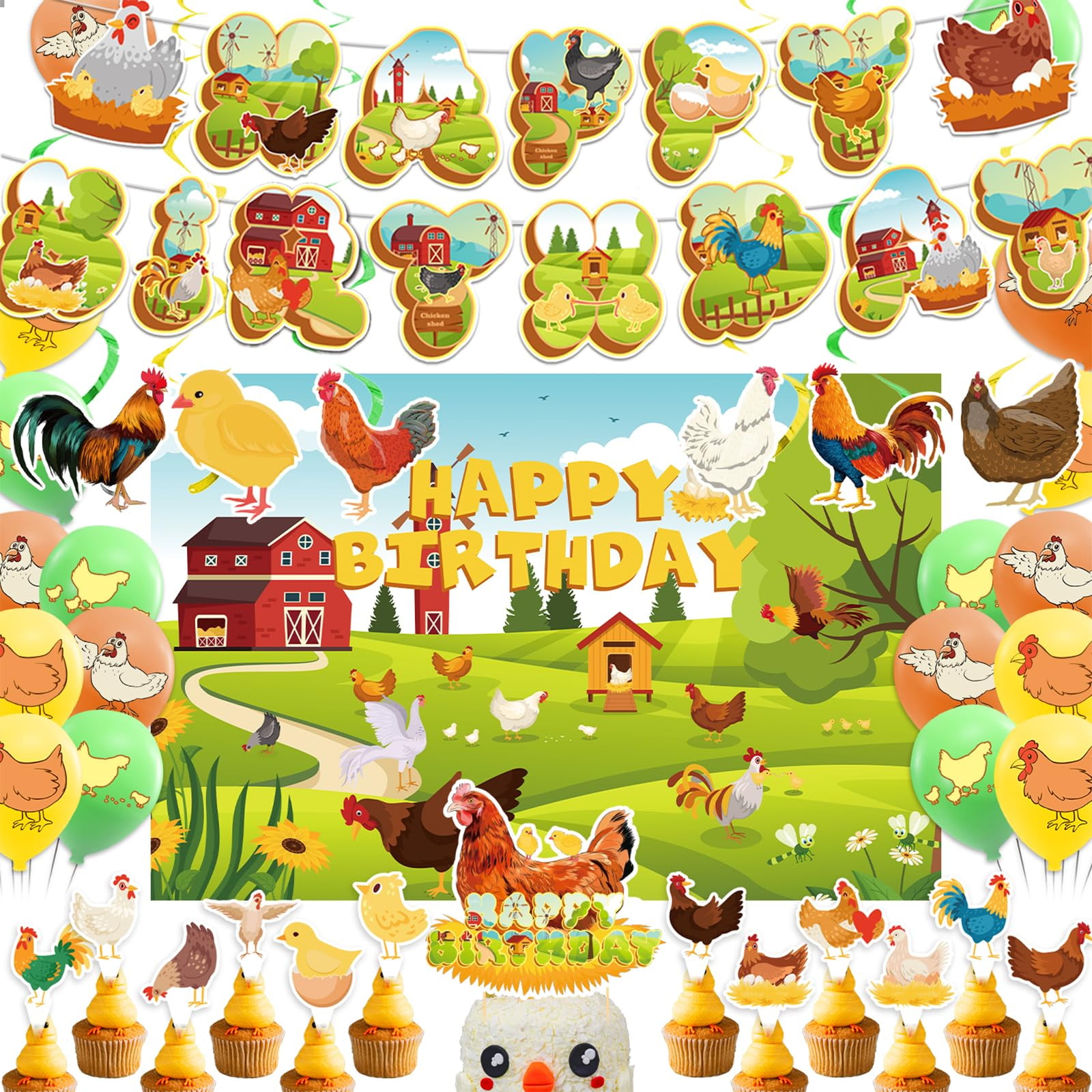 Chicken Birthday Decorations Chicken Party Supplies Set with Chicken ...