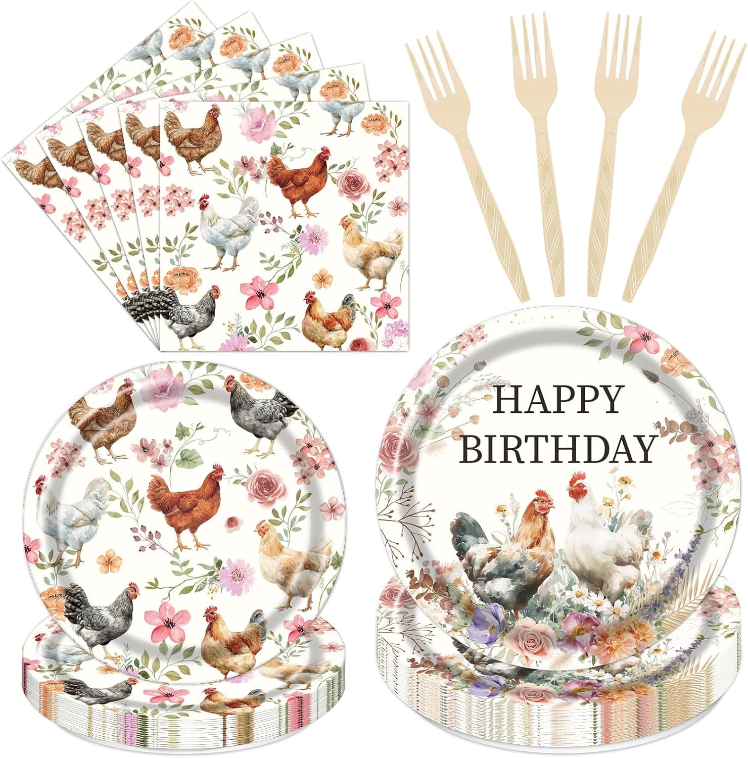 Chicken Birthday Party Decorations Tableware - 96PCS Chicken Paper ...
