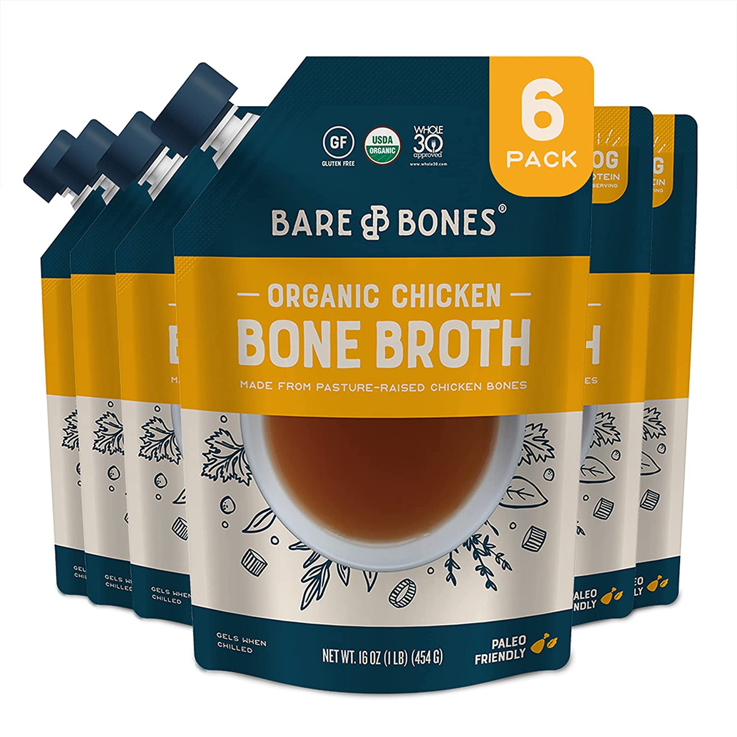 Chicken Bone Broth for Cooking and Sipping, 16 oz, Pack of 6, Pasture ...