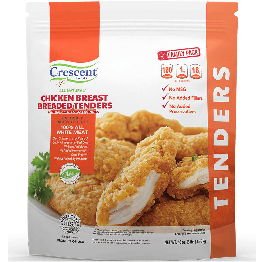 Crescent Foods Halal Chicken Tenders, 100% White Meat, 3 lb Bag, Pack ...