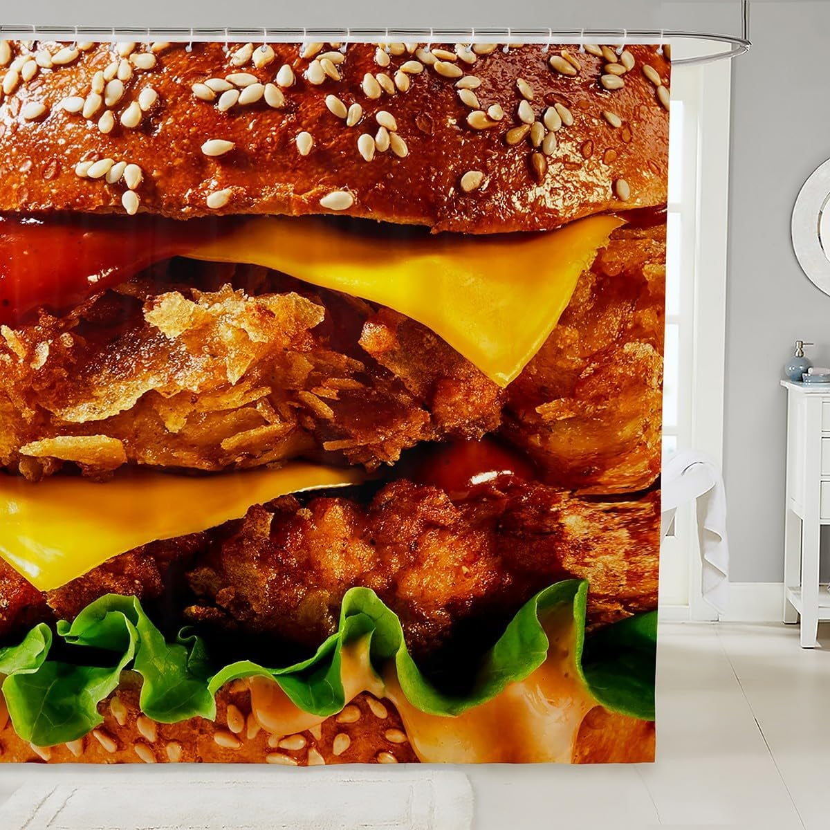 Chicken Burger Shower Curtain Kids Toddler 3D Food Themed Bath Curtain ...
