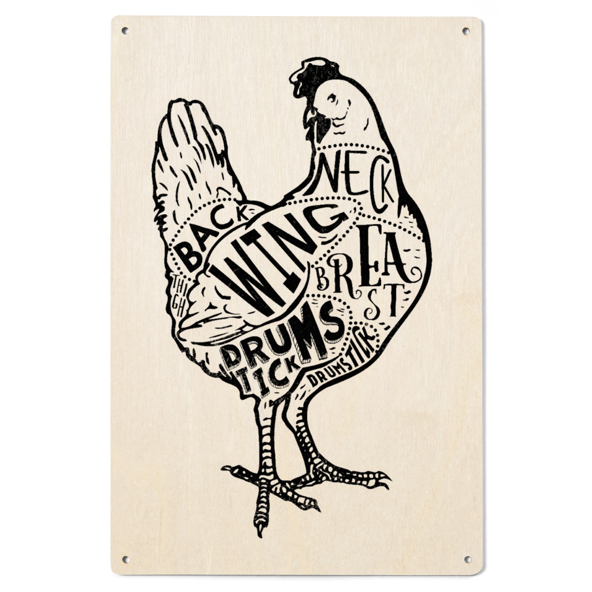 Chicken, Butchers Block Meat Cuts, Black Chicken on White Birch Wood ...