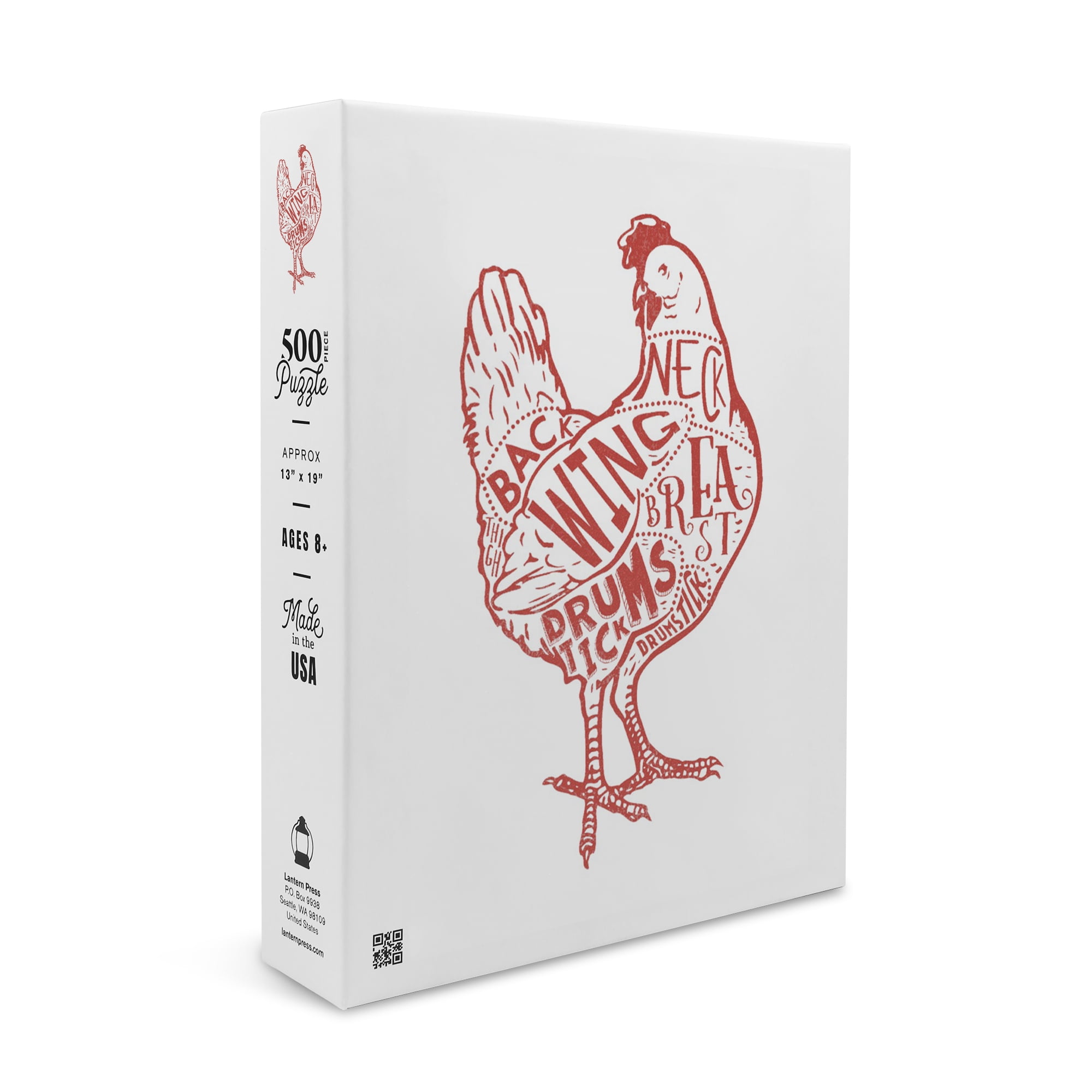 Chicken, Butchers Block Meat Cuts, Red Chicken on White (19x27 inches ...