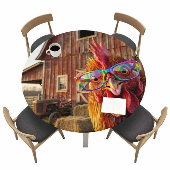 Chicken Butterfly Round Fitted Tablecloth with Elastic Edge Funny Farm ...