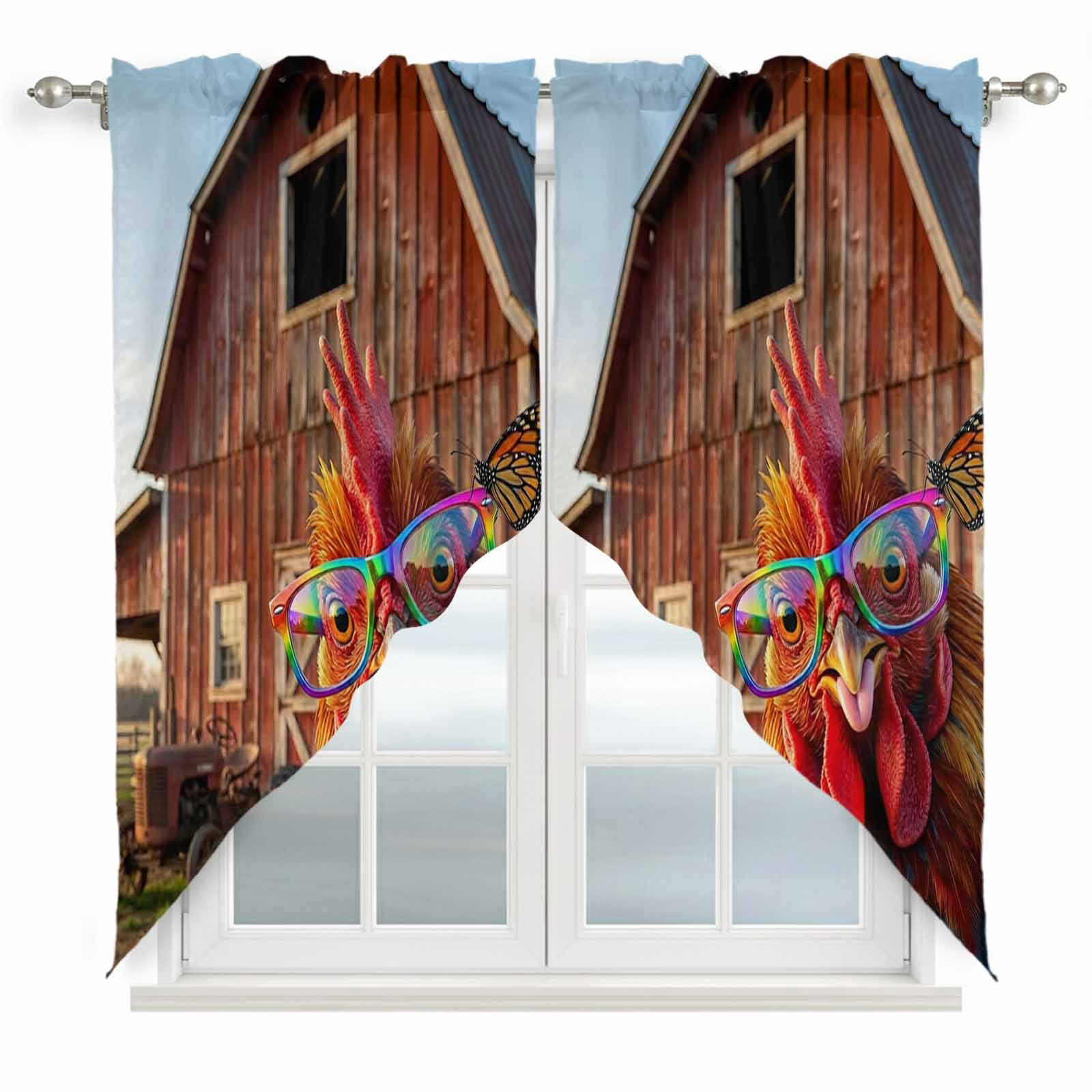 Chicken Butterfly Swag Curtain Valance for Window 2 Panels Funny Farm ...